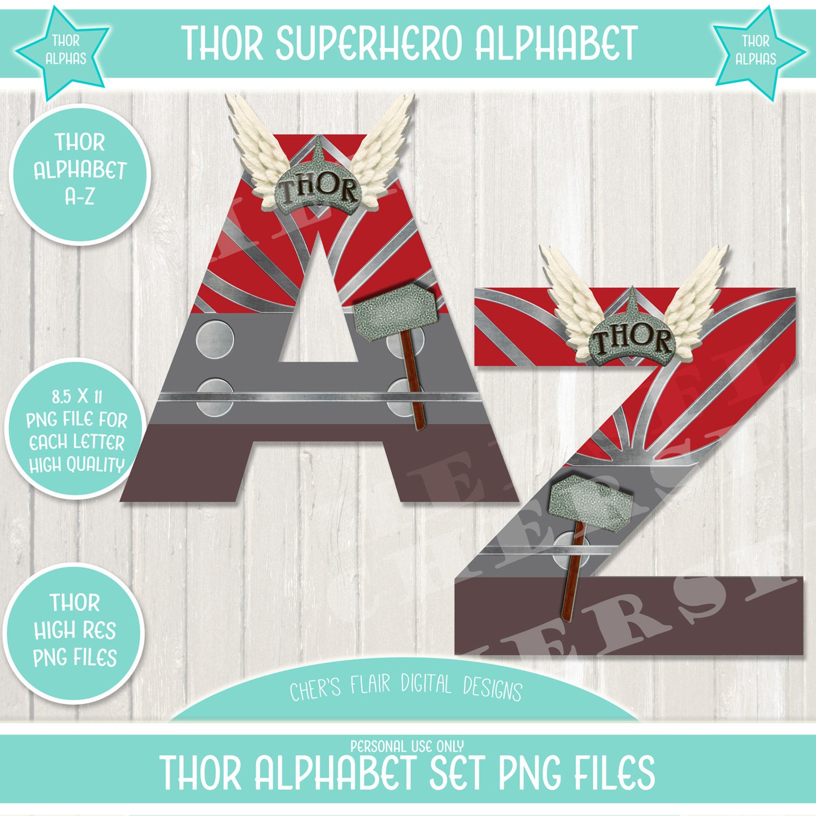 SUPERHERO THOR ALPHABET Superhero Alphabet Letters A | Etsy