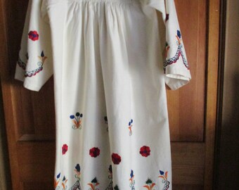 70s Vintage Oaxacan Maxi Dress, Mexican Dress With Floral Embroidery, Boho Orange Cotton Floral ...