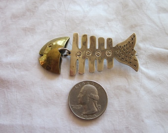 Vintage Articulated Sterling Silver and Laton Fish Brooch Silver and ...