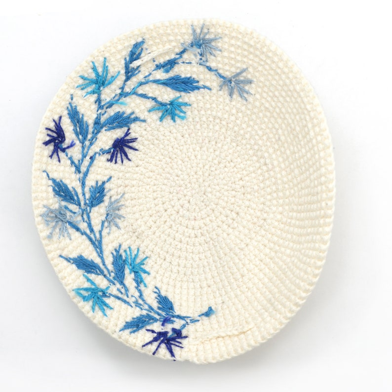 Cream & Turquoise Flower Kippot, Sapphire Blue Color Womens Beaded ...