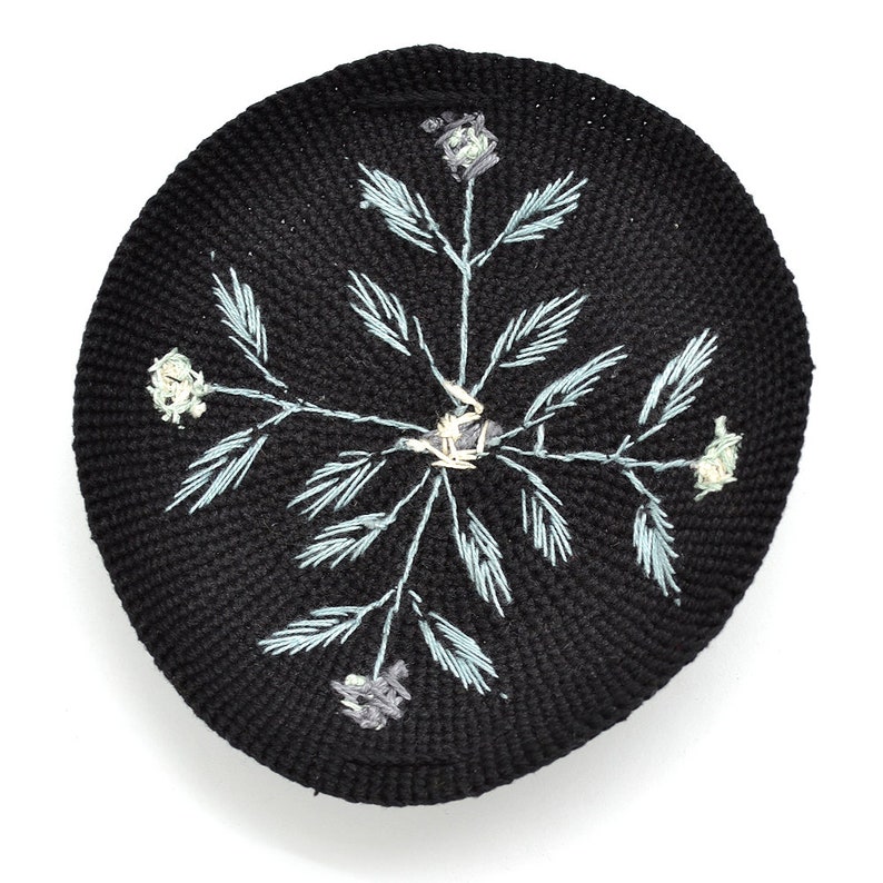 Black Crochet & Embroidered Flower Kippa for Women, Kippot for Ladies ...