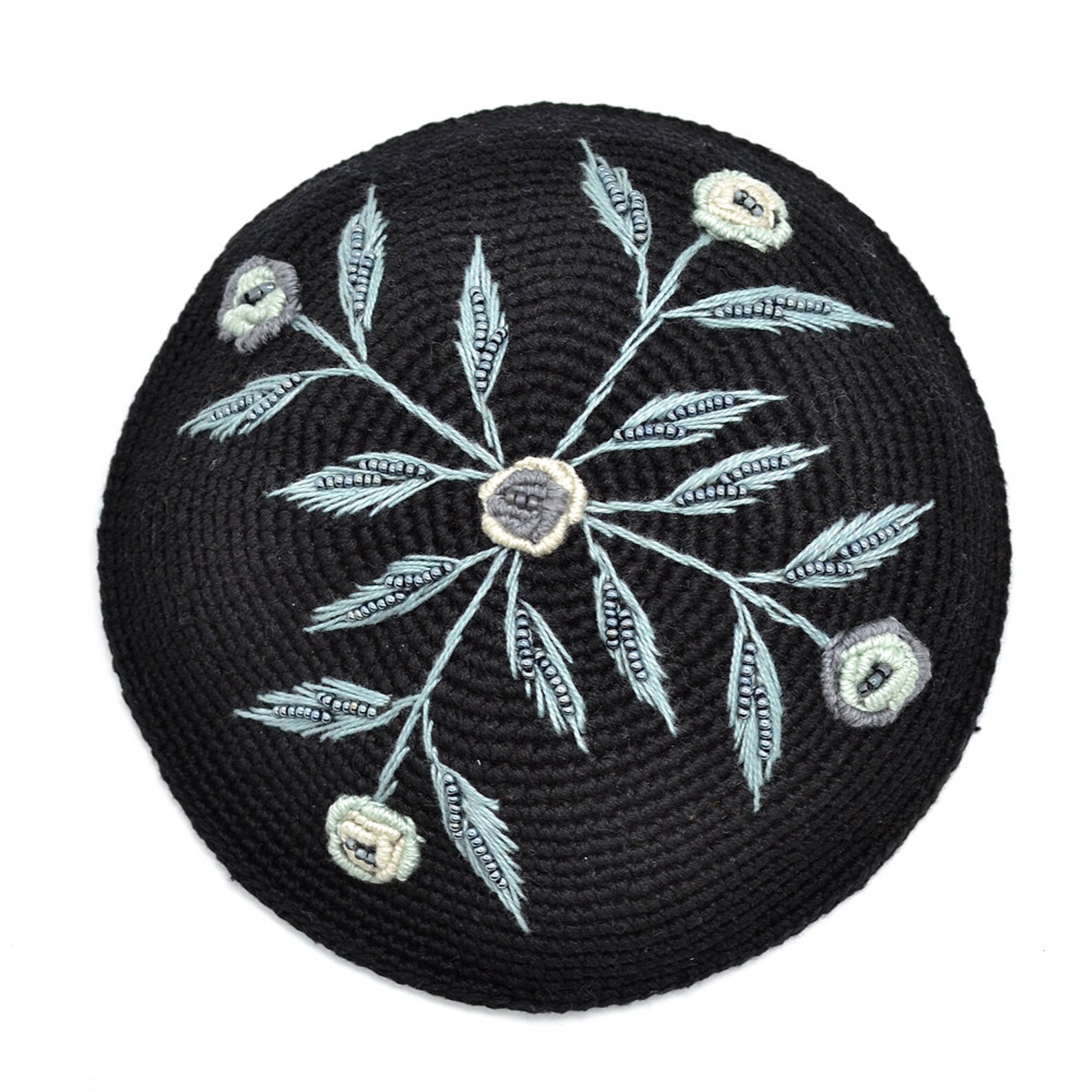 Black Crochet & Embroidered Flower Kippa for Women, Kippot for Ladies ...