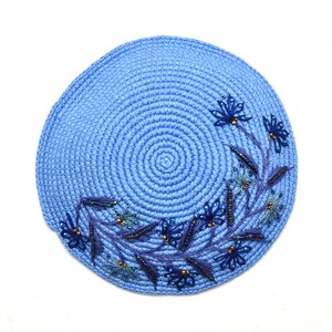 Sapphire Blue Flower Kippot for Women, Perfect Bat Mitsvah Yarmulke ...