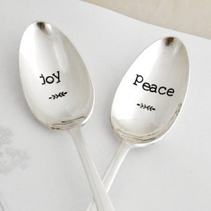 Hand Stamped Serving Spoons- JOY PEACE, Thanksgiving Serving Spoons ...