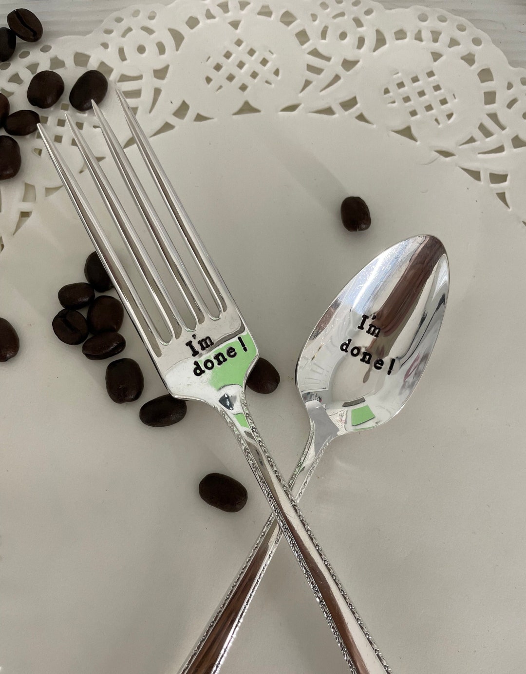 I'm Done Fork and Spoon Set – Hand Stamped Vintage Flatware ...
