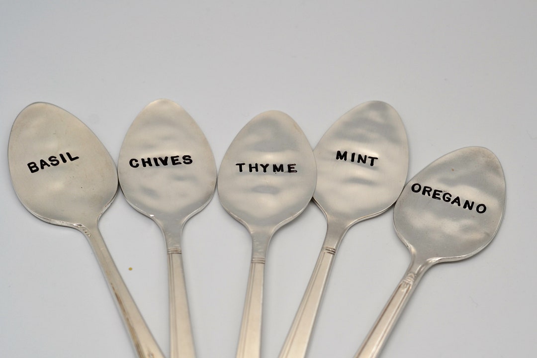Personalized Silverplate Garden Spoon Markers, Hand Stamped Herb Labels ...