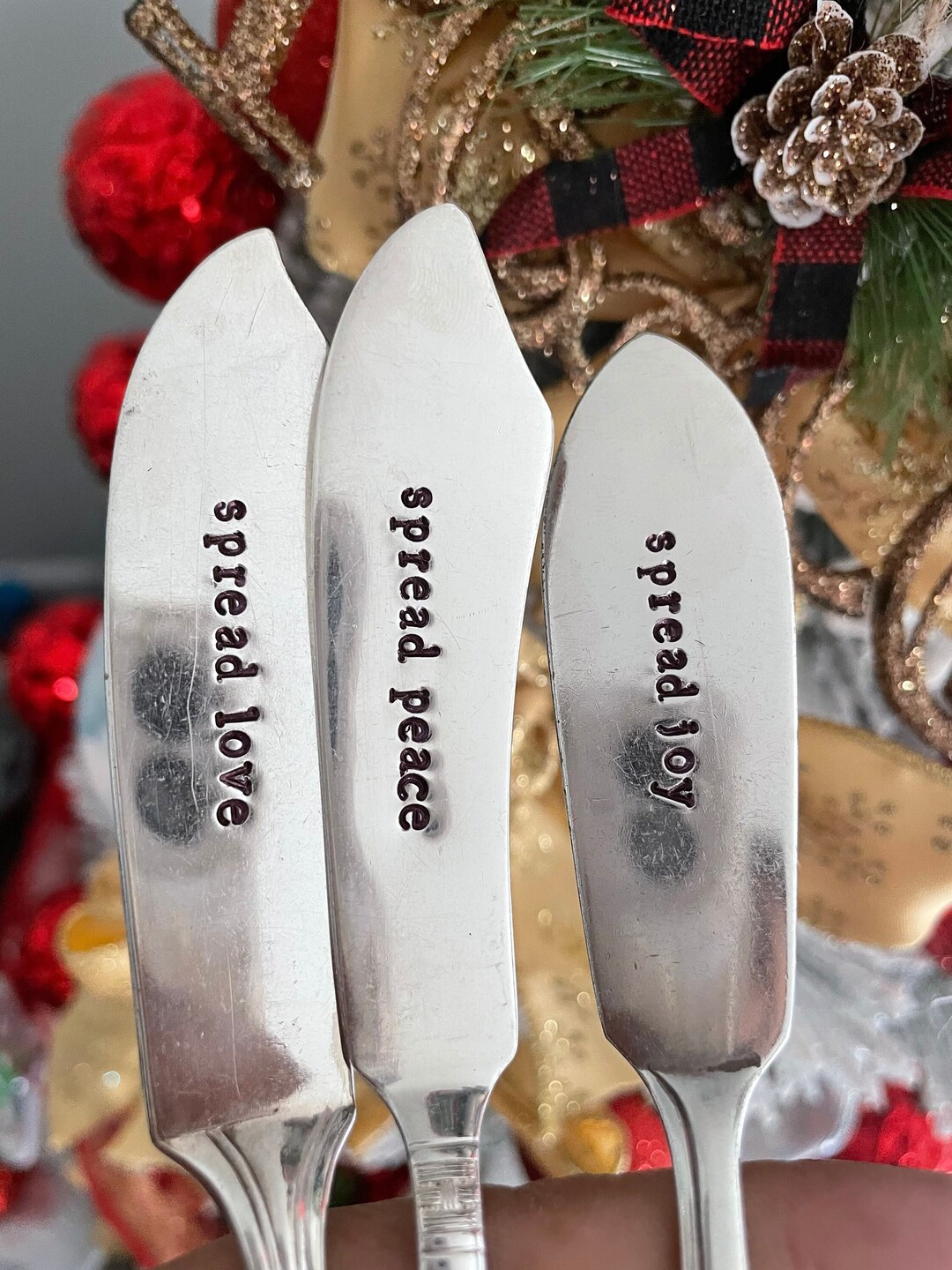 Spreader Set Hand Stamped Joy, Love, Peace 3 Vintage Silver Plated ...