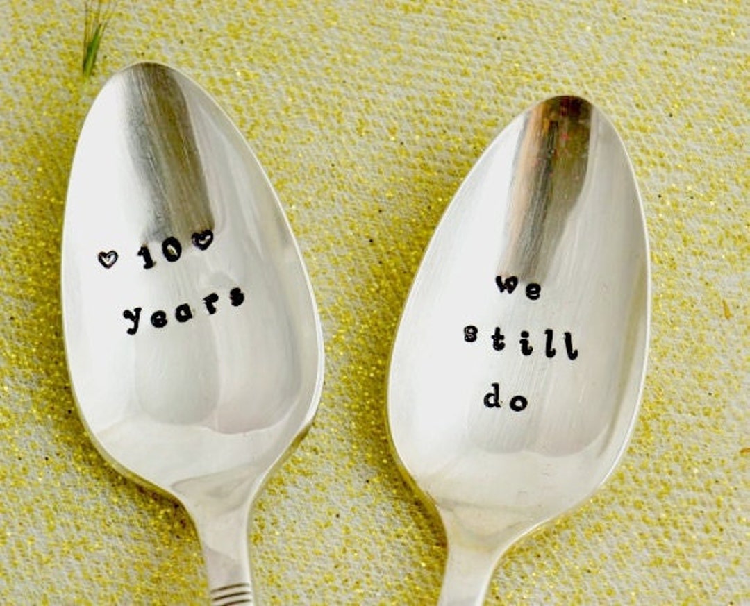 Hand Stamped Anniversary Spoons, Personalized Silver Plated Teaspoons ...