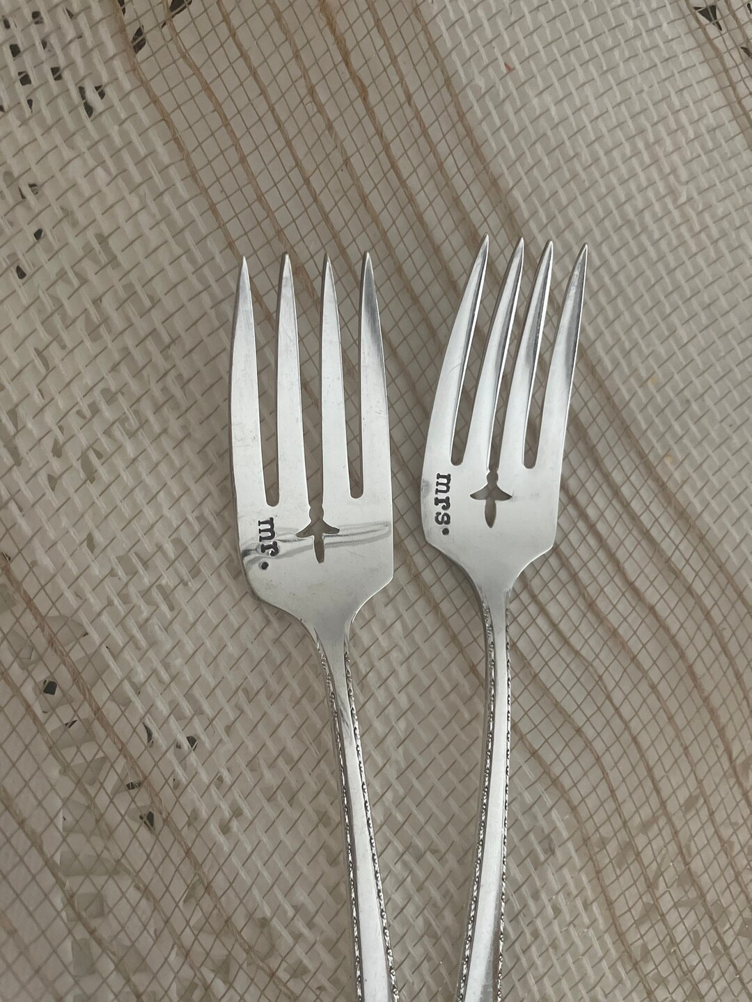 Mr. Mrs Wedding Forks - Custom Vintage Silverplate Handstamped Forks ...