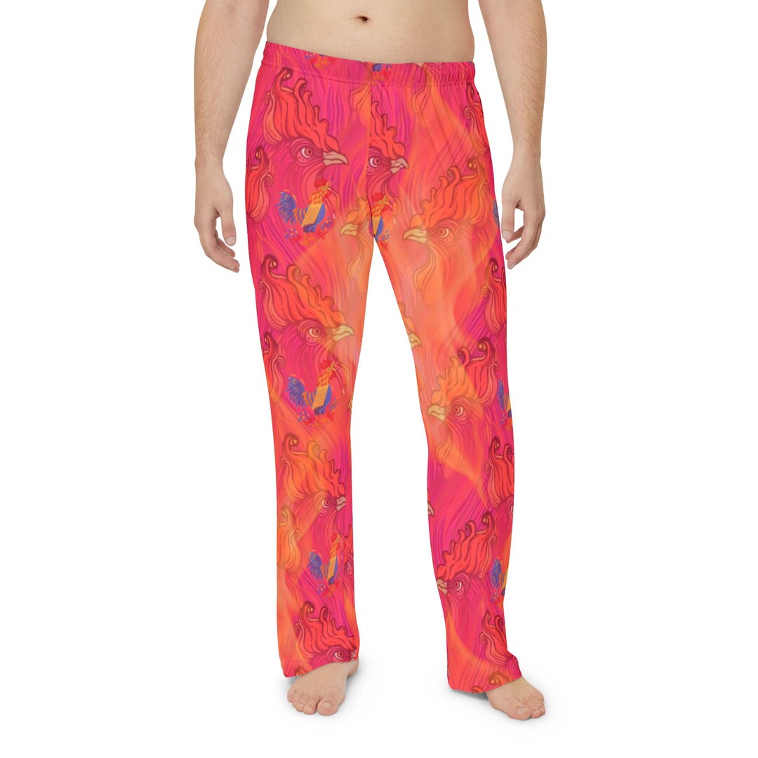 Men's Pajama Pants Red Fire Rooster Pattern, Lounge Sleepwear Gifts for ...