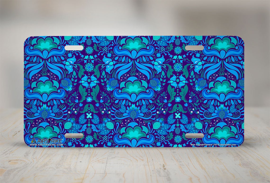 Blue Tropical Flower License Plate Floral Pattern Car Tag | Etsy