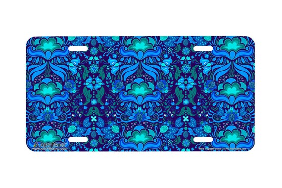 Blue Tropical Flower License Plate Floral Pattern Car Tag | Etsy