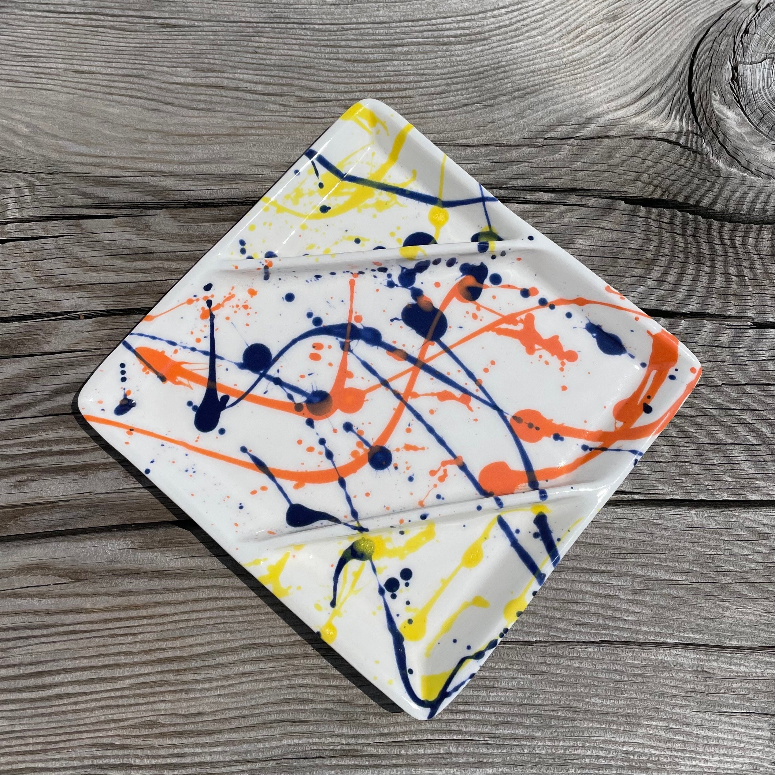 Ceramic Serving Trays Paint Splatter Pattern White With Blue, Orange ...