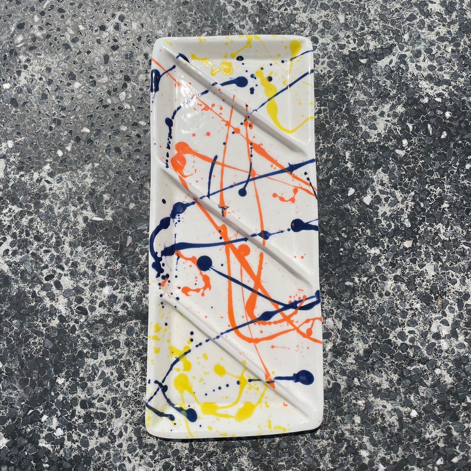 Ceramic Serving Trays Paint Splatter Pattern White With Blue, Orange ...
