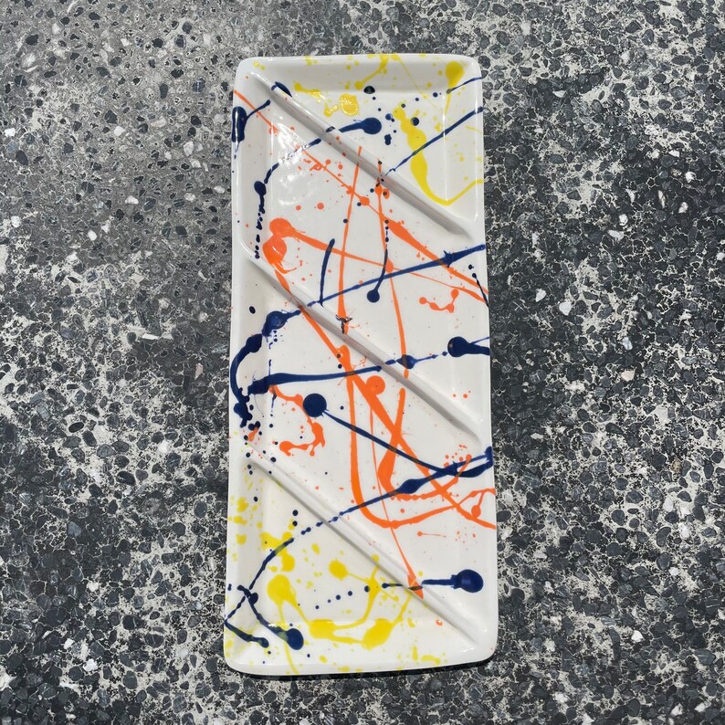 Ceramic Serving Trays Paint Splatter Pattern White With Blue, Orange ...