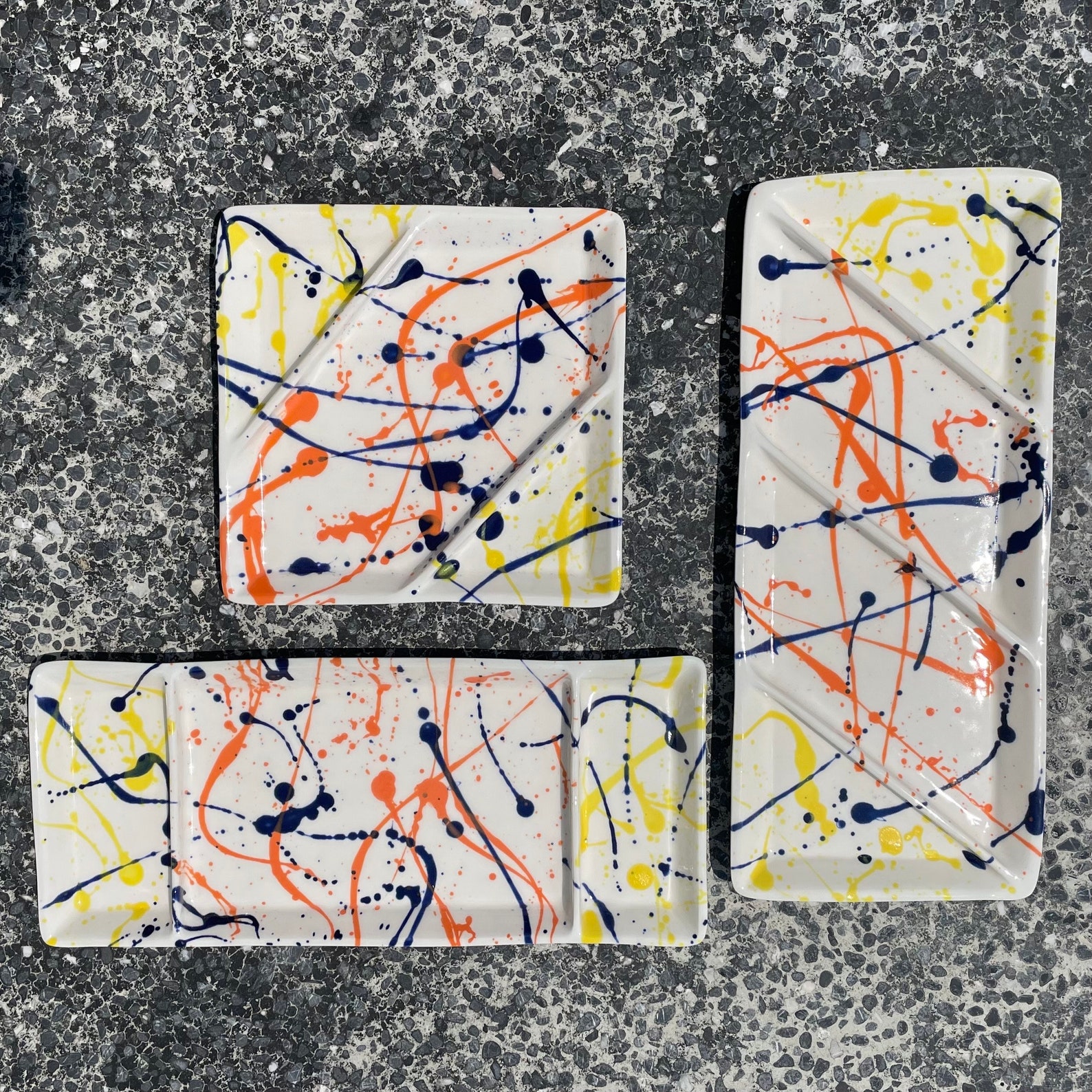 Ceramic Serving Trays Paint Splatter Pattern White With Blue, Orange ...