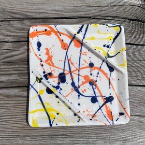 Ceramic Serving Trays - Paint Splatter Pattern - White With Blue ...