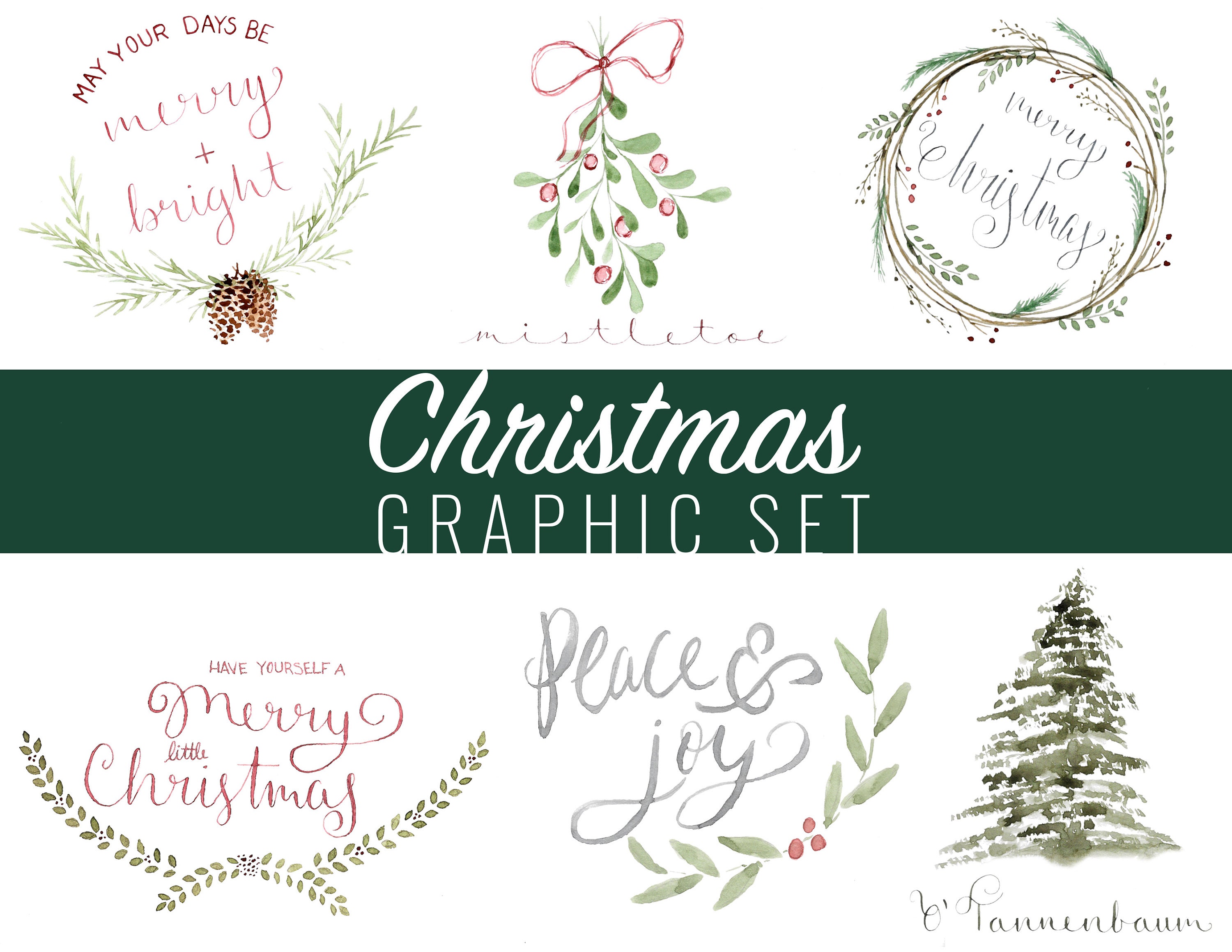 Christmas Watercolor Clip Art Bundle Instant Download, Christmas Clip ...