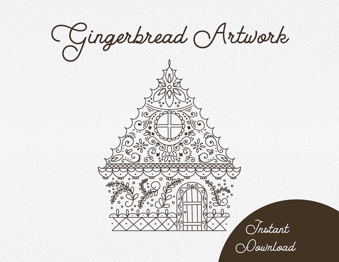Gingerbread Clip Art, Christmas Line Art Holiday Gingerbread House Line ...