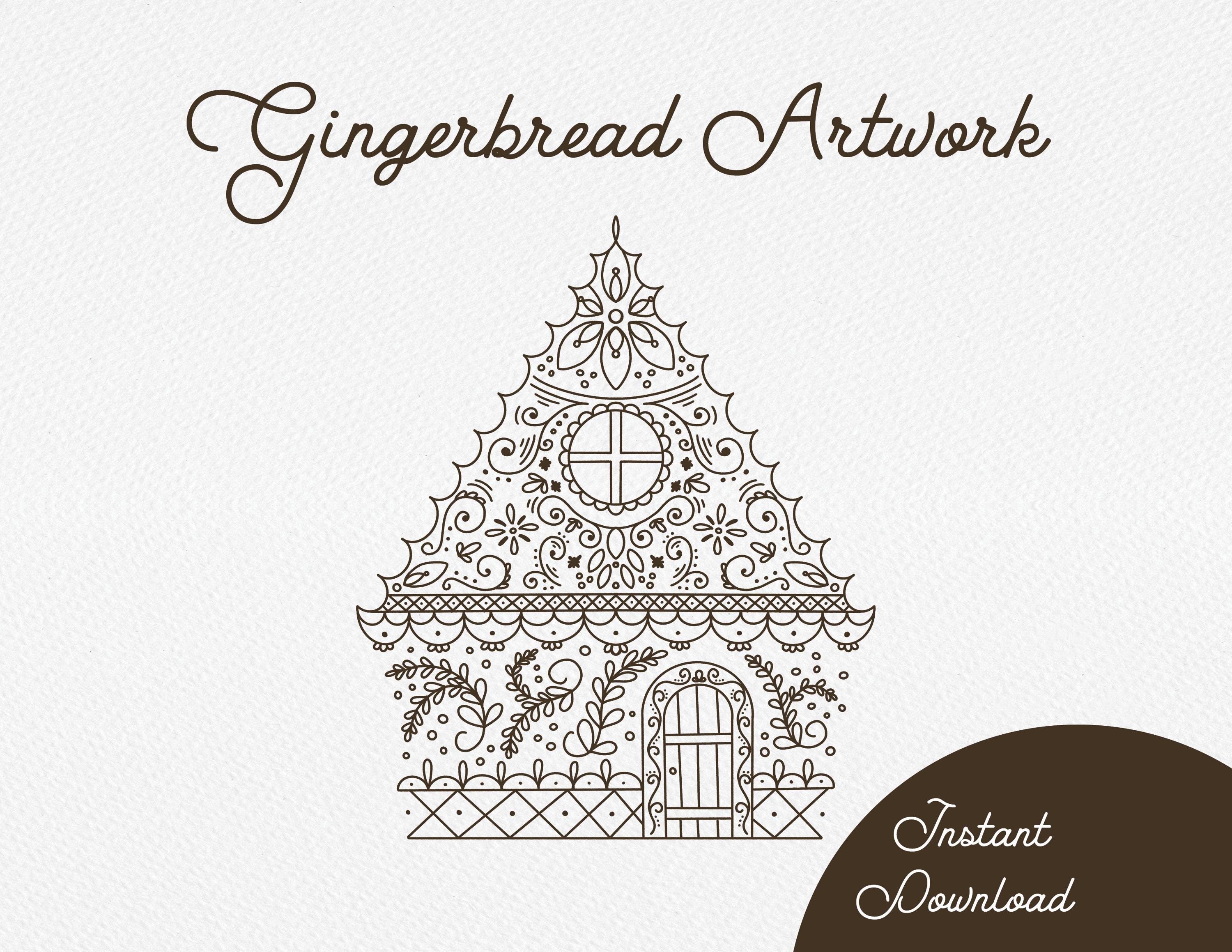 Gingerbread Clip Art, Christmas Line Art Holiday Gingerbread House Line ...