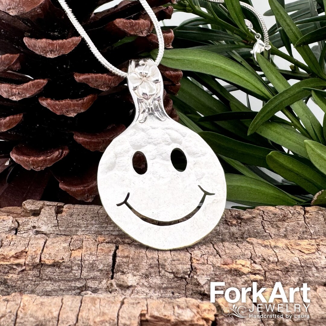Smiley Face Sterling Silver Spoon Pendant - Etsy