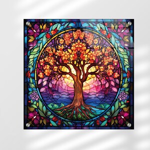 Stained Glass Art Tree of Life Acrylic Glass Art Print, Includes ...