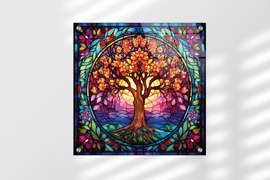 Stained Glass Art Tree of Life Acrylic Glass Art Print, Includes ...