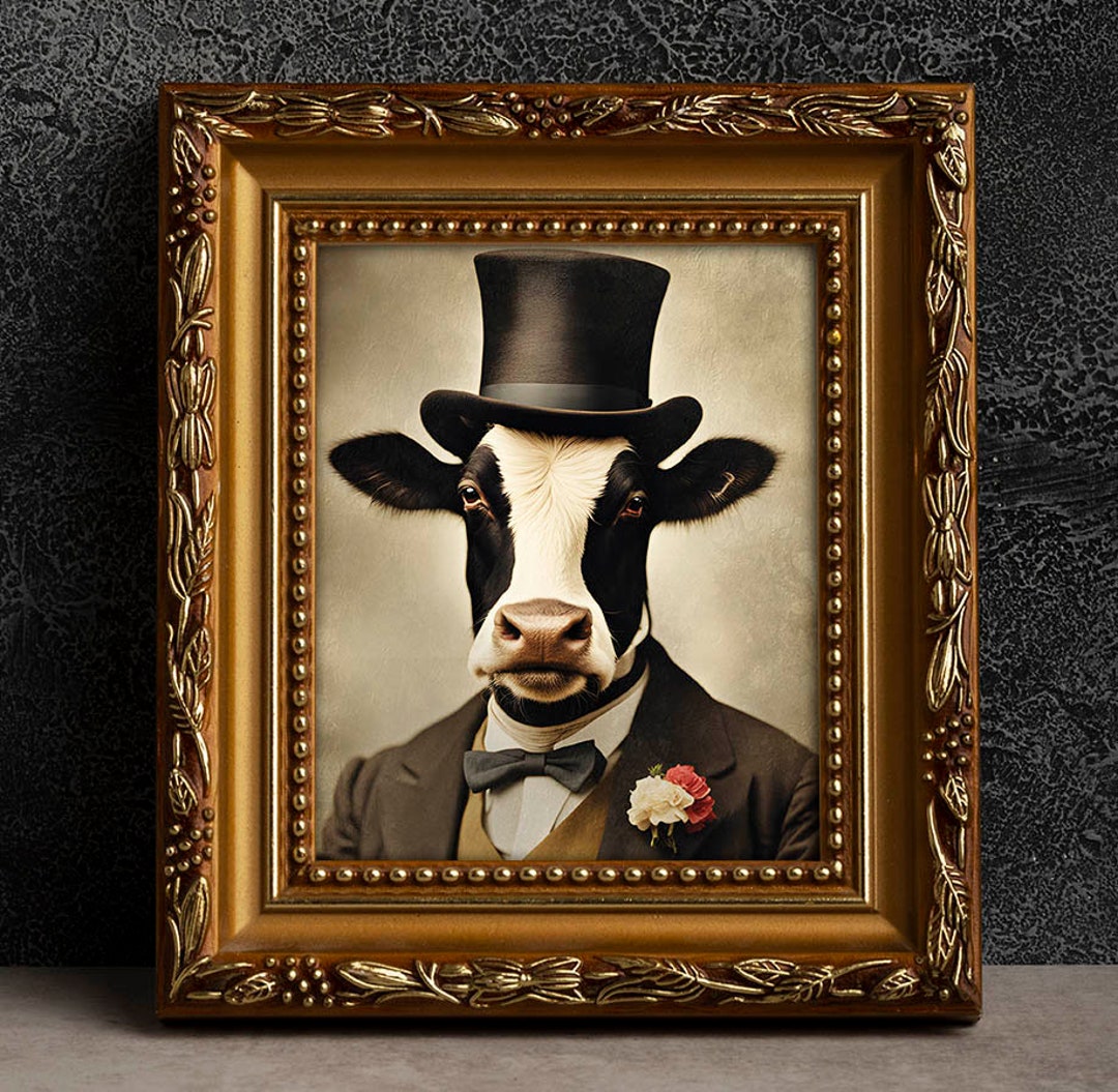 Cow Victorian Portrait - Vintage Style Animal Art, Old Photograph, Wall ...