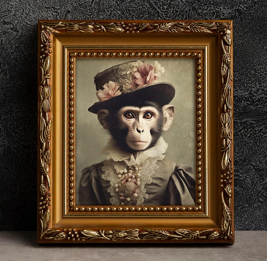 Monkey Victorian Portrait - Vintage Style Animal Art, Old Photograph ...
