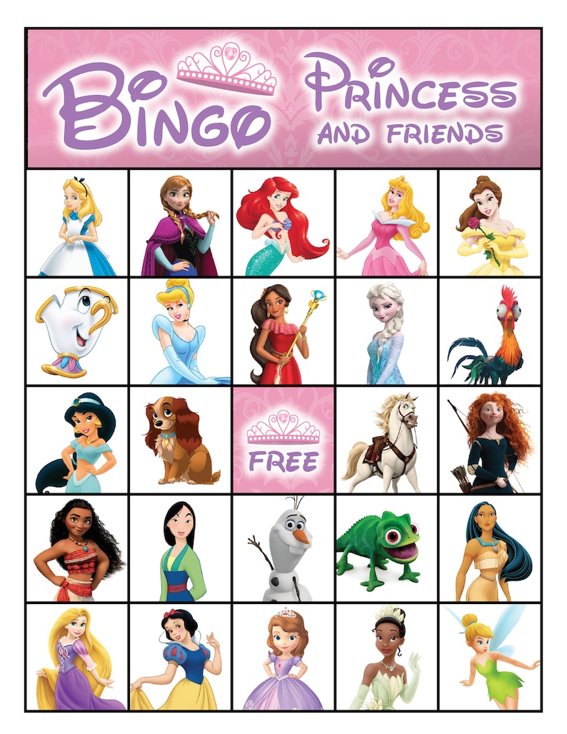 Princess Printable Bingo Cards - 8.5" X 11" - 10 Different Cards - Etsy