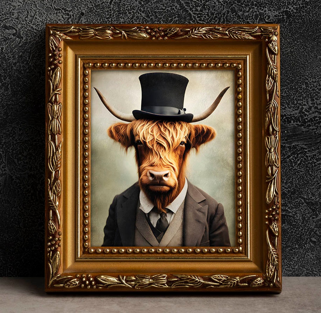 Highland Cow Victorian Portrait Vintage Style Animal Art, Old ...