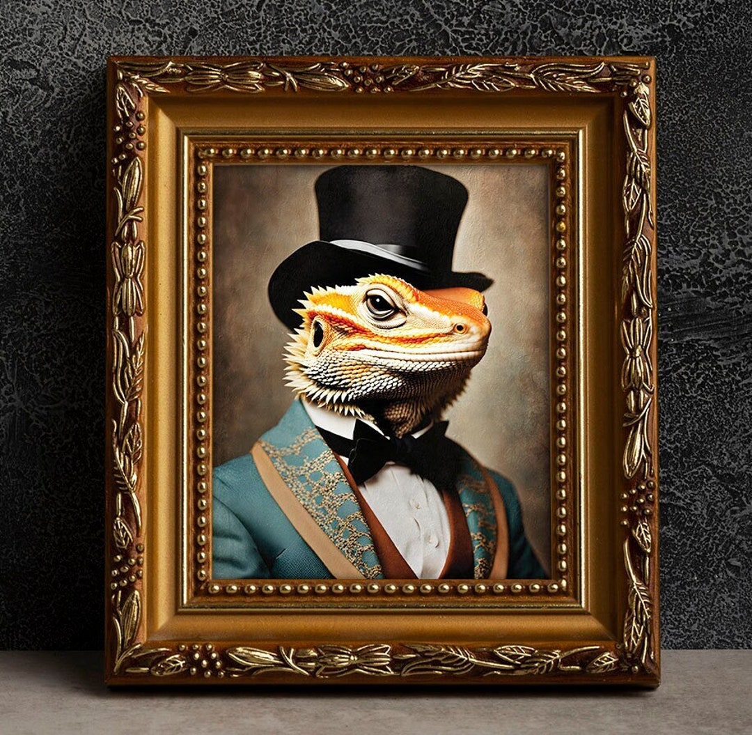 Bearded Dragon Victorian Portrait - Vintage Style Animal Art, Old ...