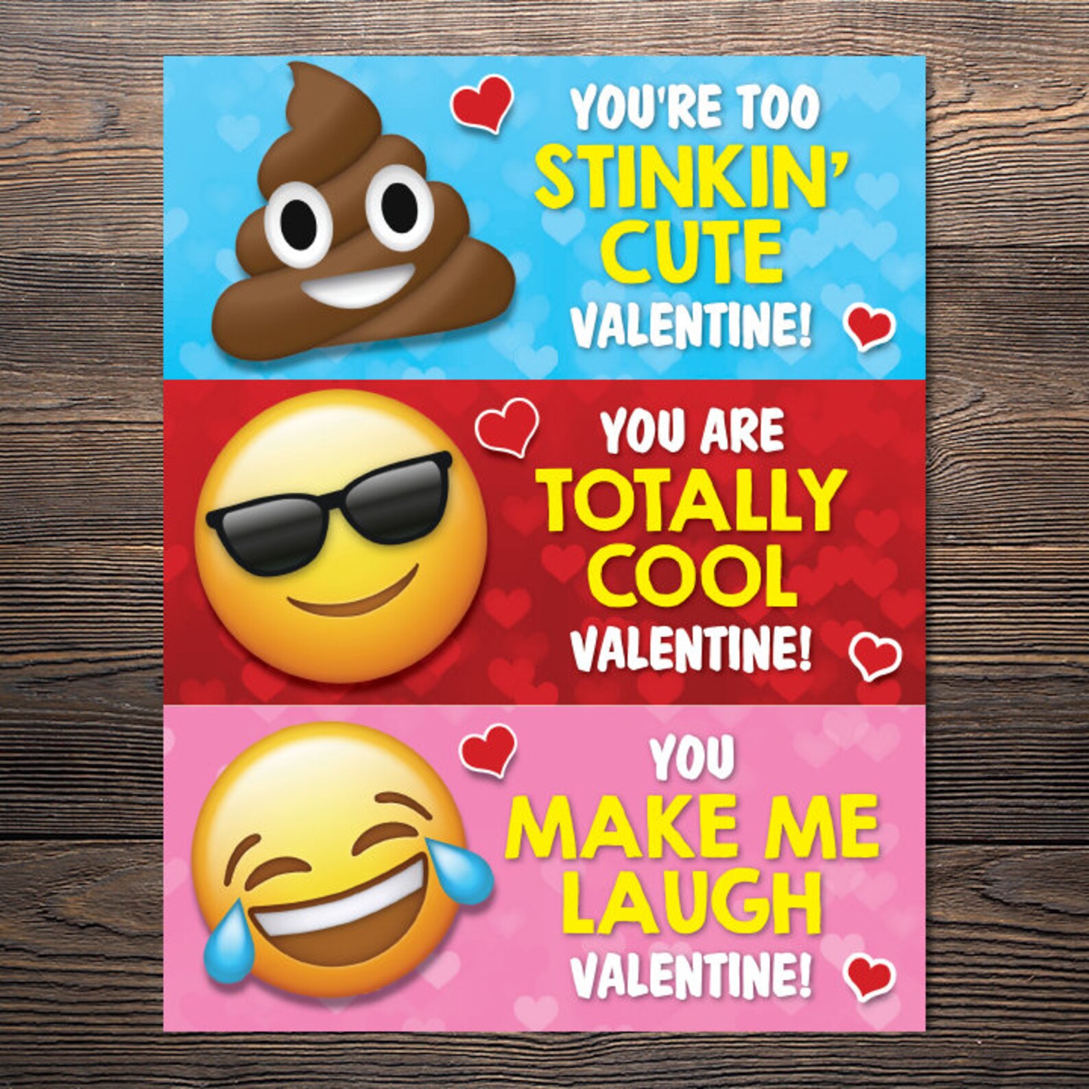 EMOJI Printable Valentine's Day Cards / Treat Bag Fold-over Cards - 8 ...