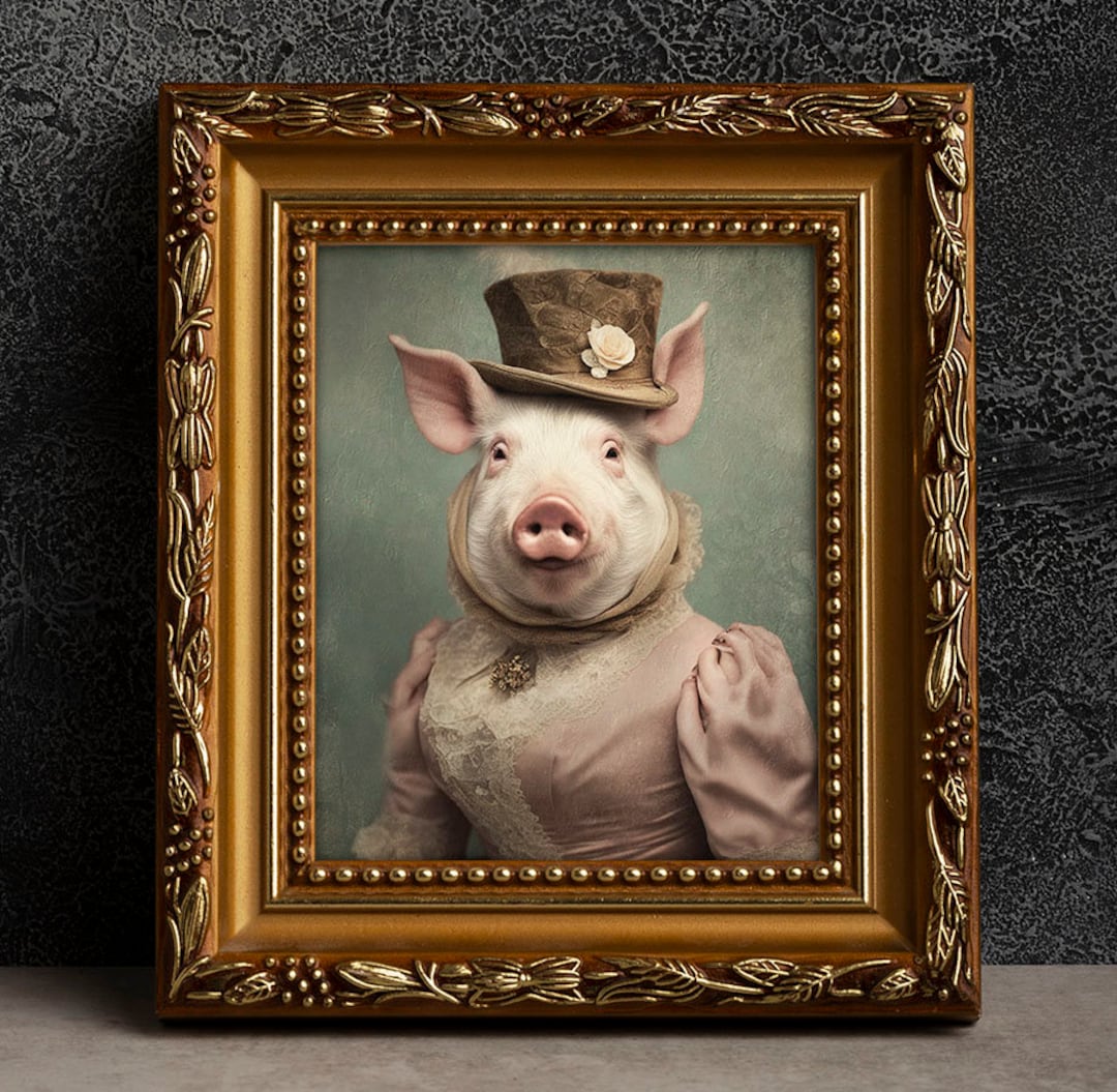 Pig Victorian Portrait - Vintage Style Animal Art, Old Photograph, Wall ...