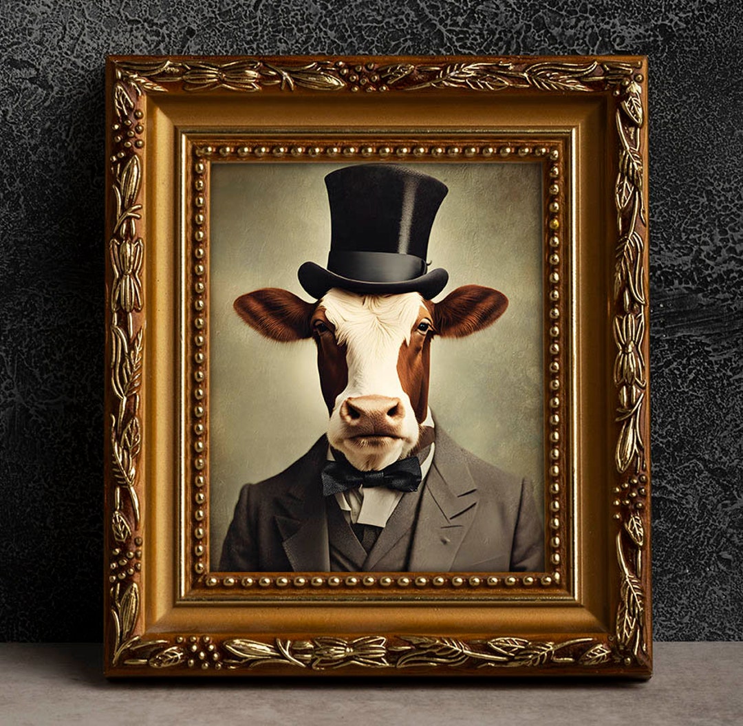 Cow Victorian Portrait - Vintage Style Animal Art, Old Photograph, Wall ...