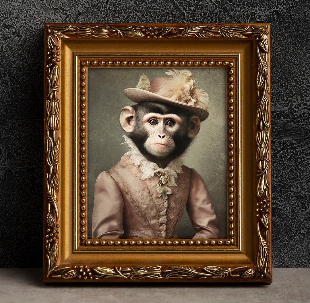 Monkey Victorian Portrait - Vintage Style Animal Art, Old Photograph ...