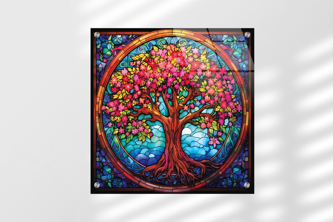 Stained Glass Art Tree of Life Acrylic Glass Art Print, Includes ...