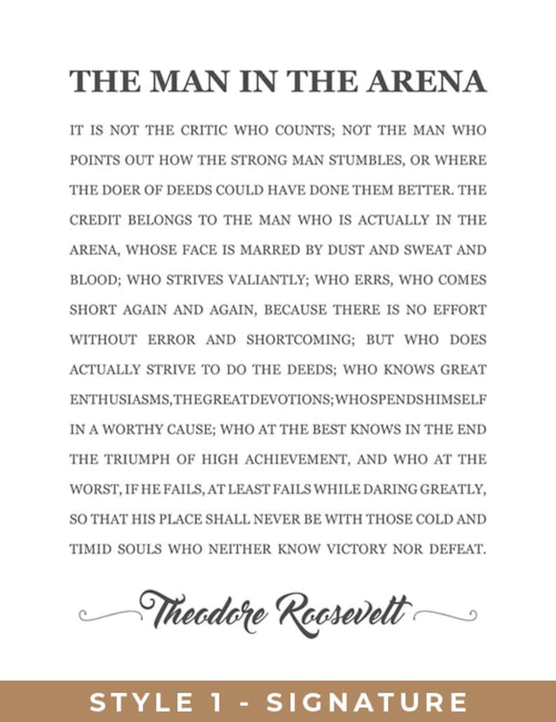 A Man in the Arena Quote Printed on Canvas, Theodore Roosevelt Famous ...