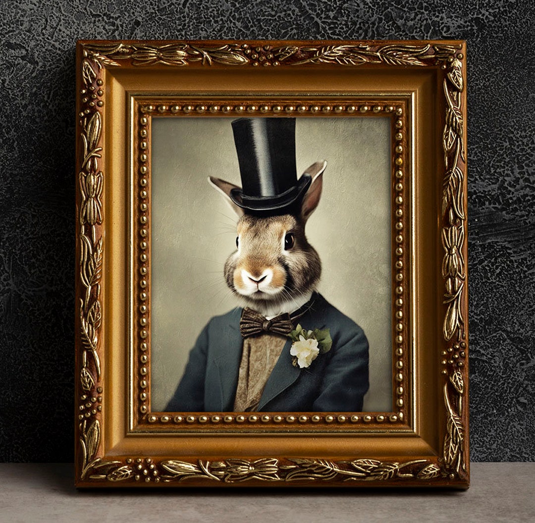 Bunny Victorian Portrait Vintage Style Animal Art, Old Photograph, Wall ...