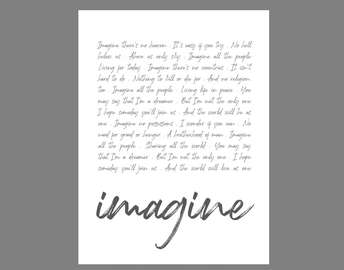 Imagine Lyrics Print John Lennon Song Lyrics Imagine | Etsy