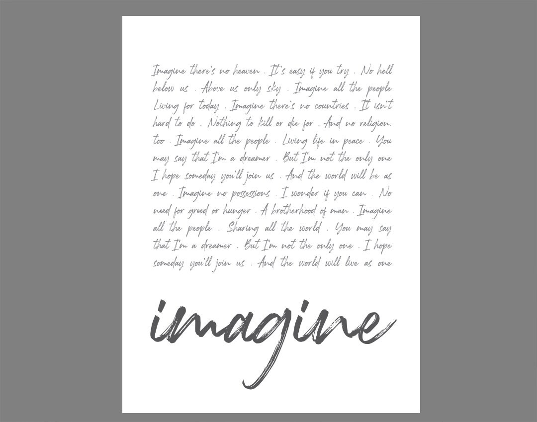 Imagine Lyrics Print John Lennon Song Lyrics Imagine - Etsy