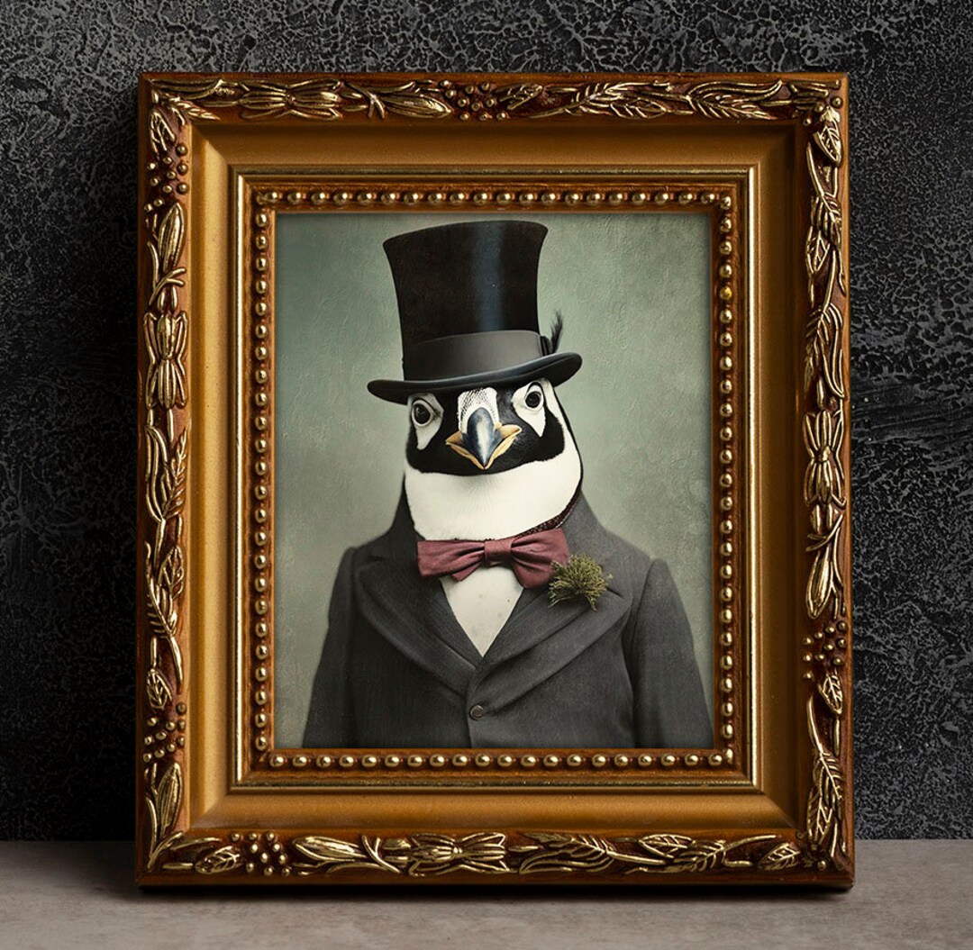 Penguin Victorian Portrait - Vintage Style Animal Art, Old Photograph ...
