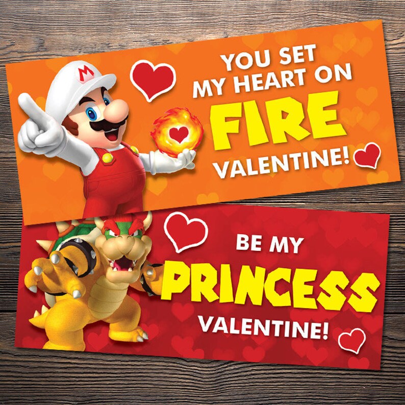 Super Mario Inspired Printable Valentine's Day Cards / Treat Bag Fold ...