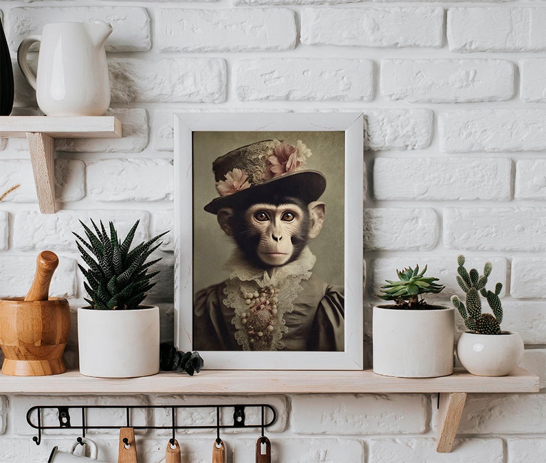 Monkey Victorian Portrait - Vintage Style Animal Art, Old Photograph ...