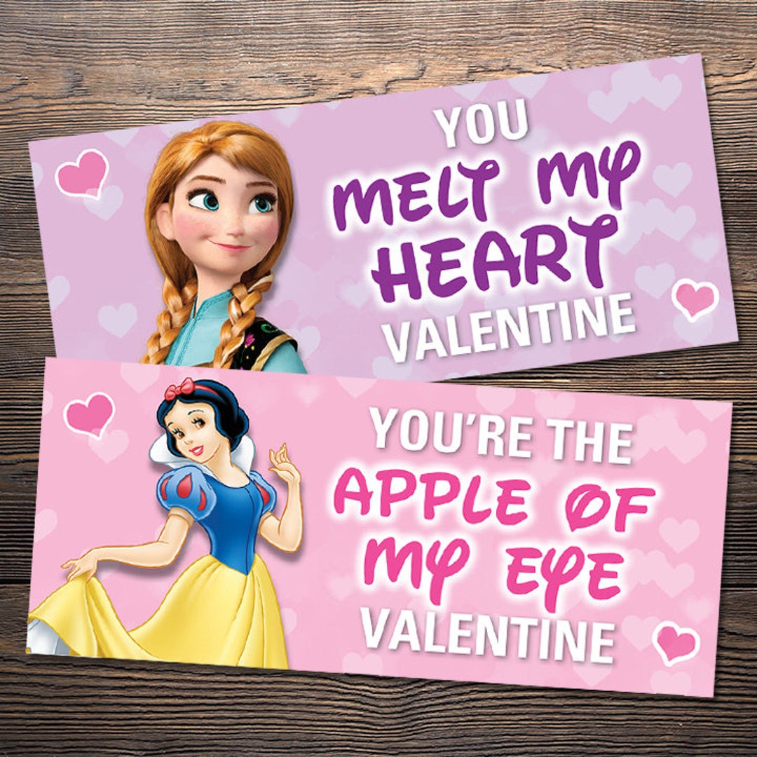Princess Printable Valentine's Day Cards / Treat Bag Fold-over Cards ...