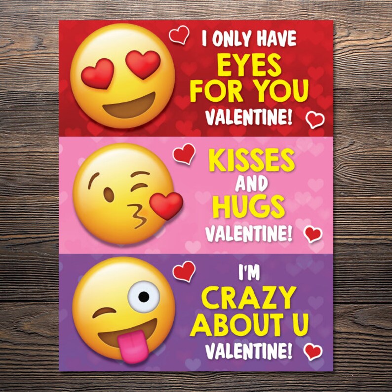 EMOJI Printable Valentine's Day Cards / Treat Bag Fold-over Cards - 8 ...