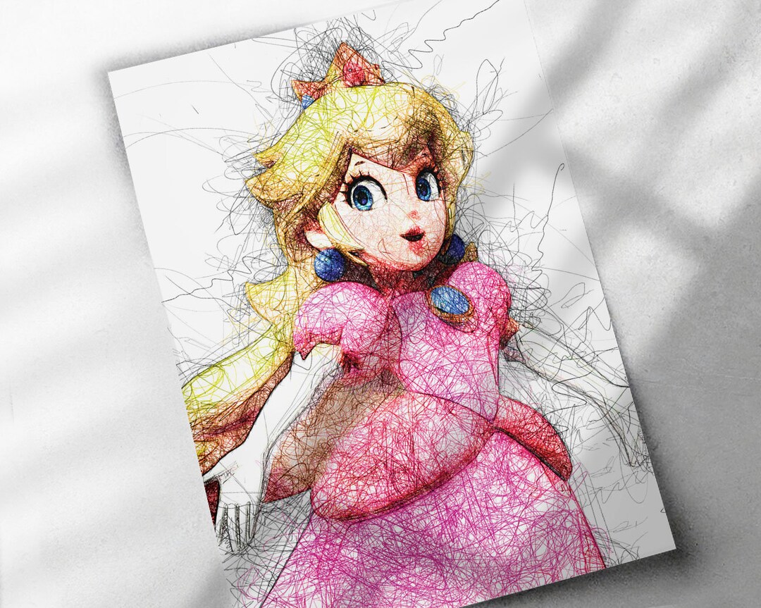 Princess Peach Scribble Art Poster, Canvas Wrap, or Framed Canvas Print ...