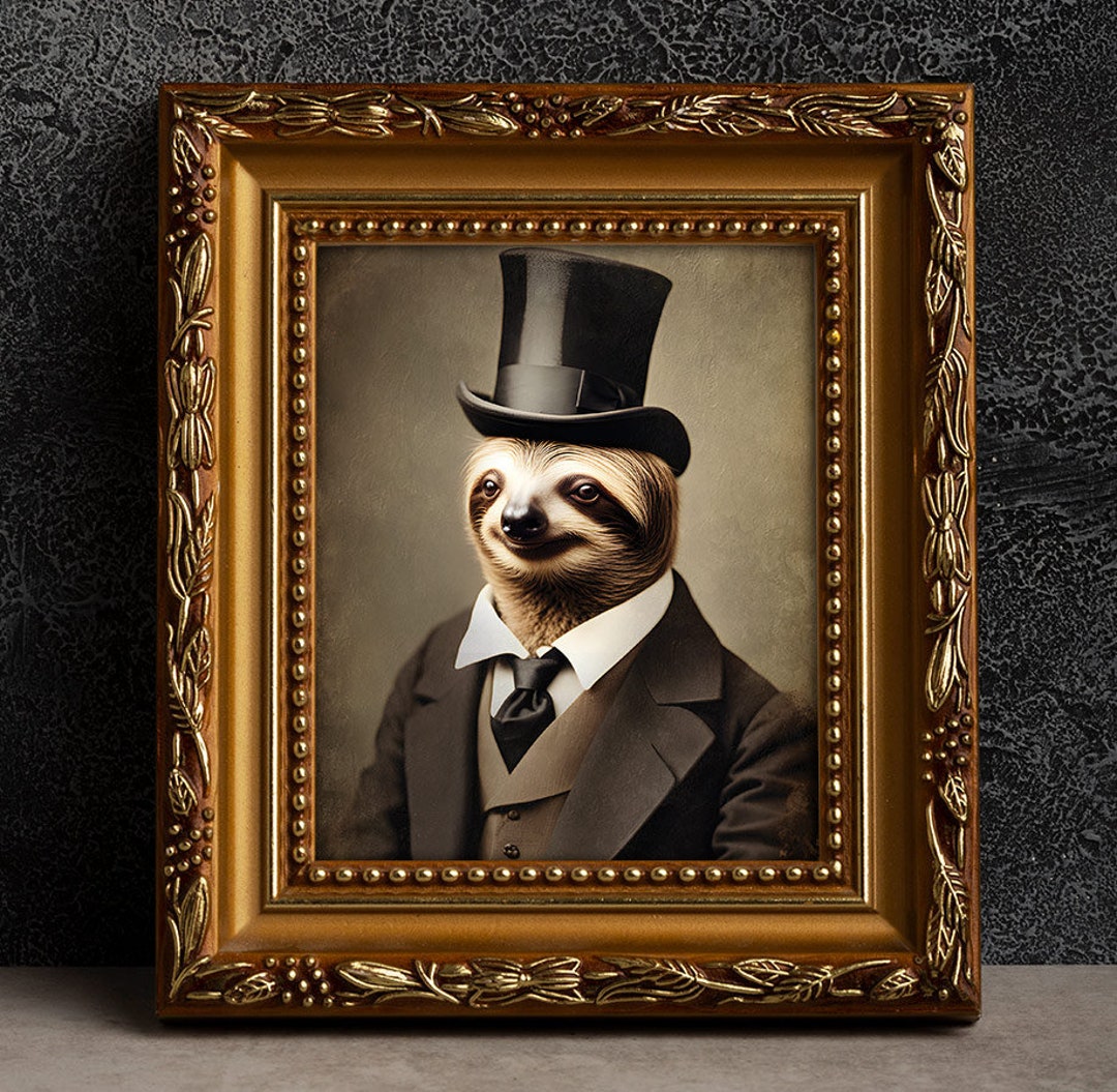 Sloth Victorian Portrait - Vintage Style Animal Art, Old Photograph ...