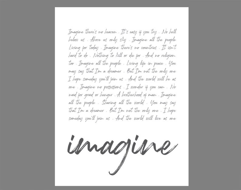 Imagine Lyrics Print on Canvas With Wood Hanger 18 X | Etsy
