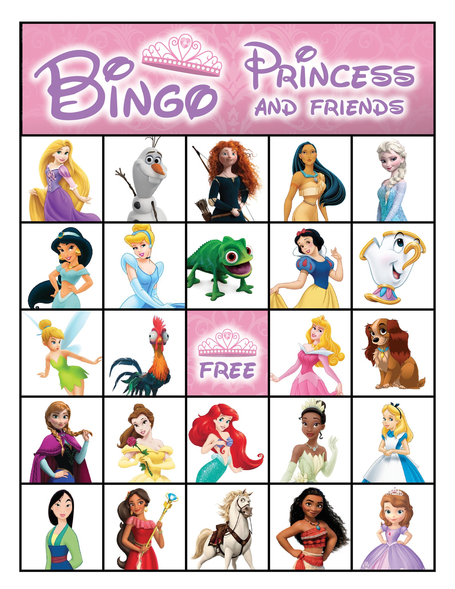 Princess Printable Bingo Cards - 8.5" X 11" - 10 Different Cards - Etsy ...